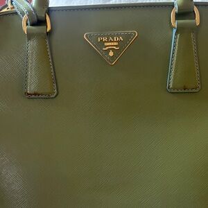 Prada | Bags | Prada Olive Green Saffiano Dome Satchel With Gold ...